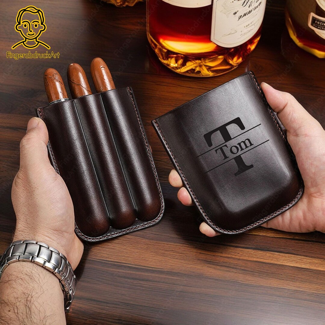 Personalized Leather Cigar Case, Custom Travel Leather Cigar Box, 3 ...