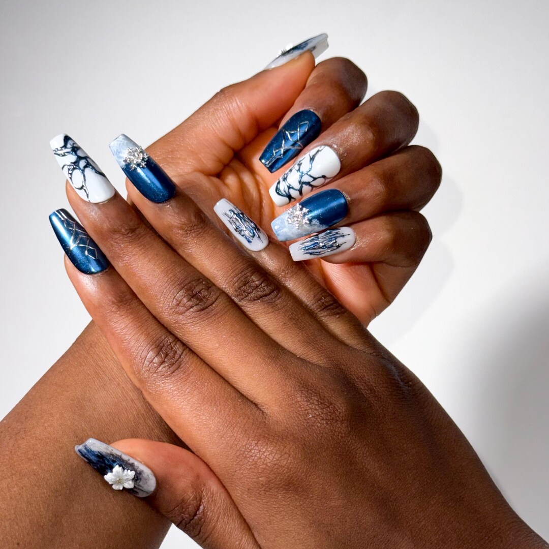 Zayne Love and Deepspace Press-on Nails | Ice Blue Sliver | Handmade ...