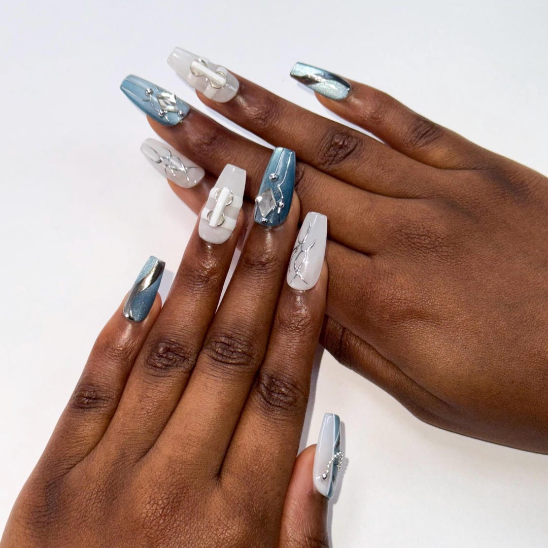 Xavier Love and Deepspace Press-on Nails | Blue Cateye Design ...
