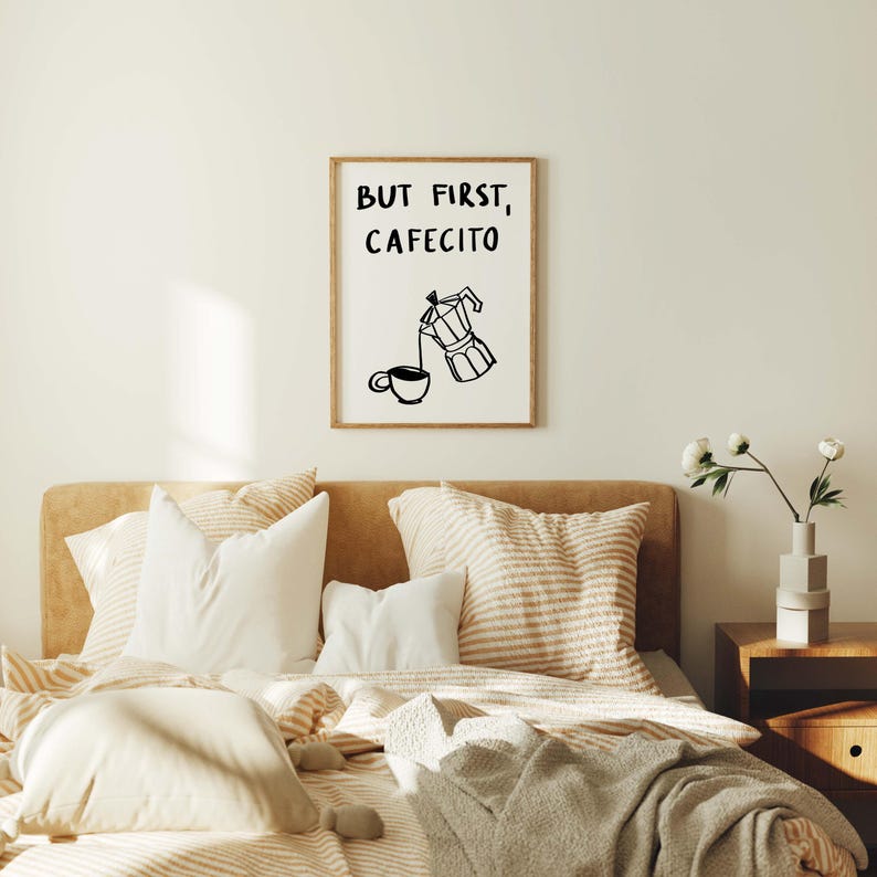 But First Cafecito Print Kitchen Coffee Handmade Drawing Decor Poster ...