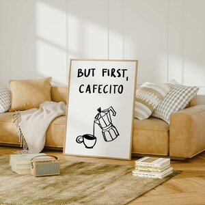 But First Cafecito Print Kitchen Coffee Handmade Drawing Decor Poster ...