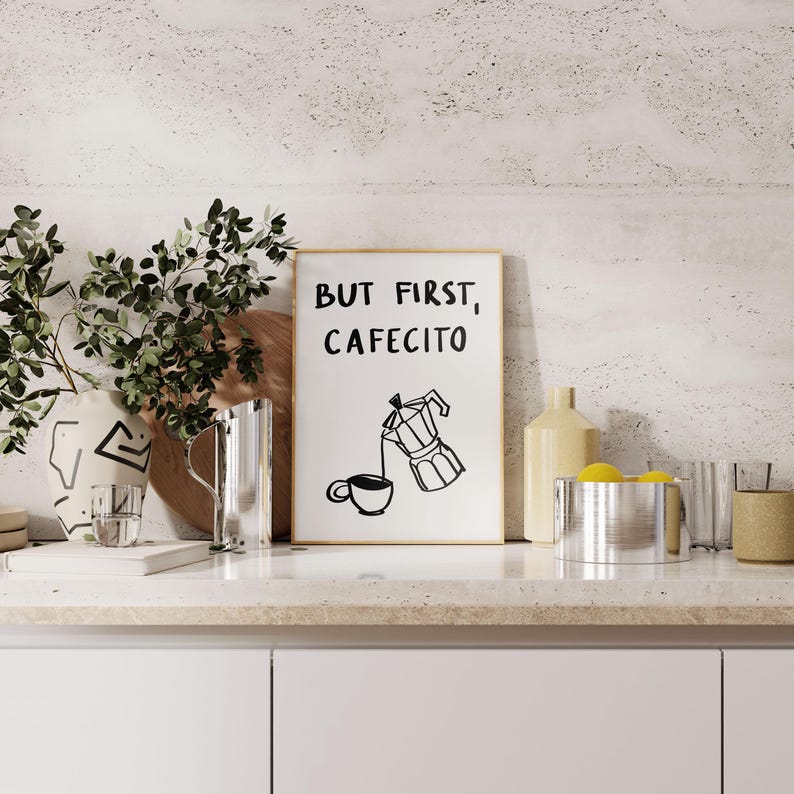 But First Cafecito Print Kitchen Coffee Handmade Drawing Decor Poster ...