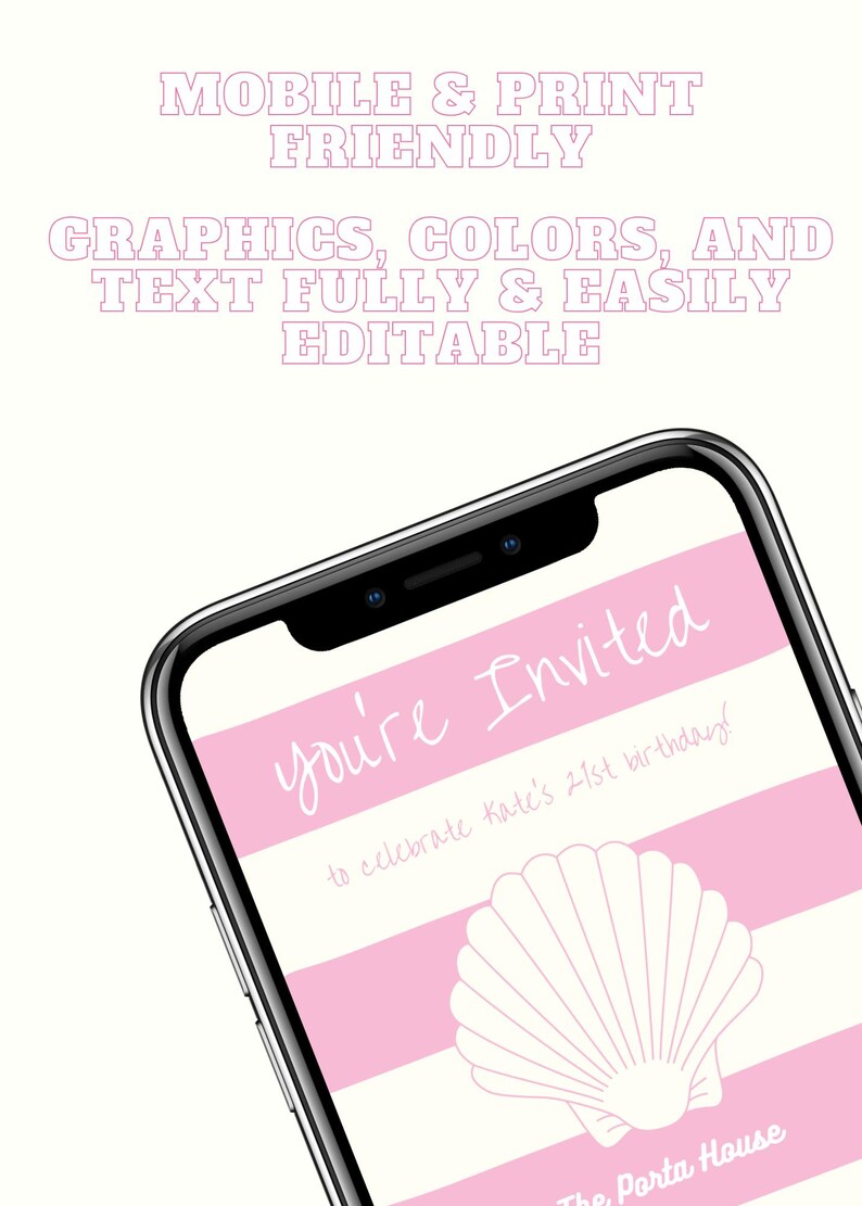 Beachy Birthday Invitation Template Pink Striped, Shell, Beach Party ...