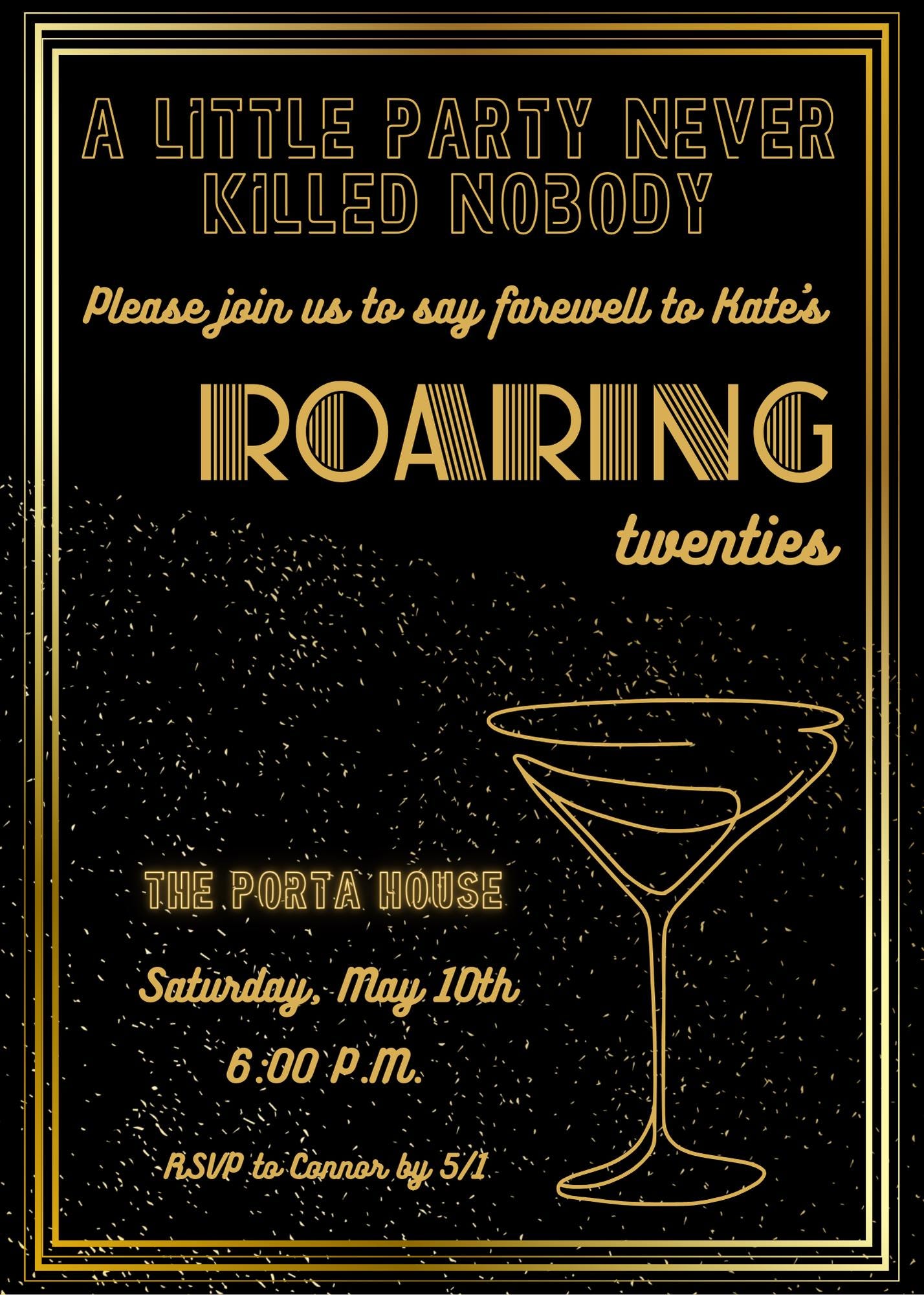 Roaring 20s Gold Birthday Invitation Template, Martini, Party, Gold ...