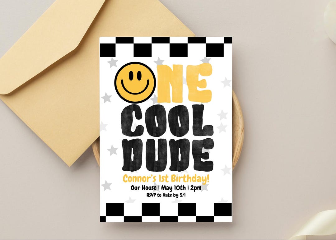 One Cool Dude First Birthday Invitation Template, Skater, Baby Boy, 1st ...