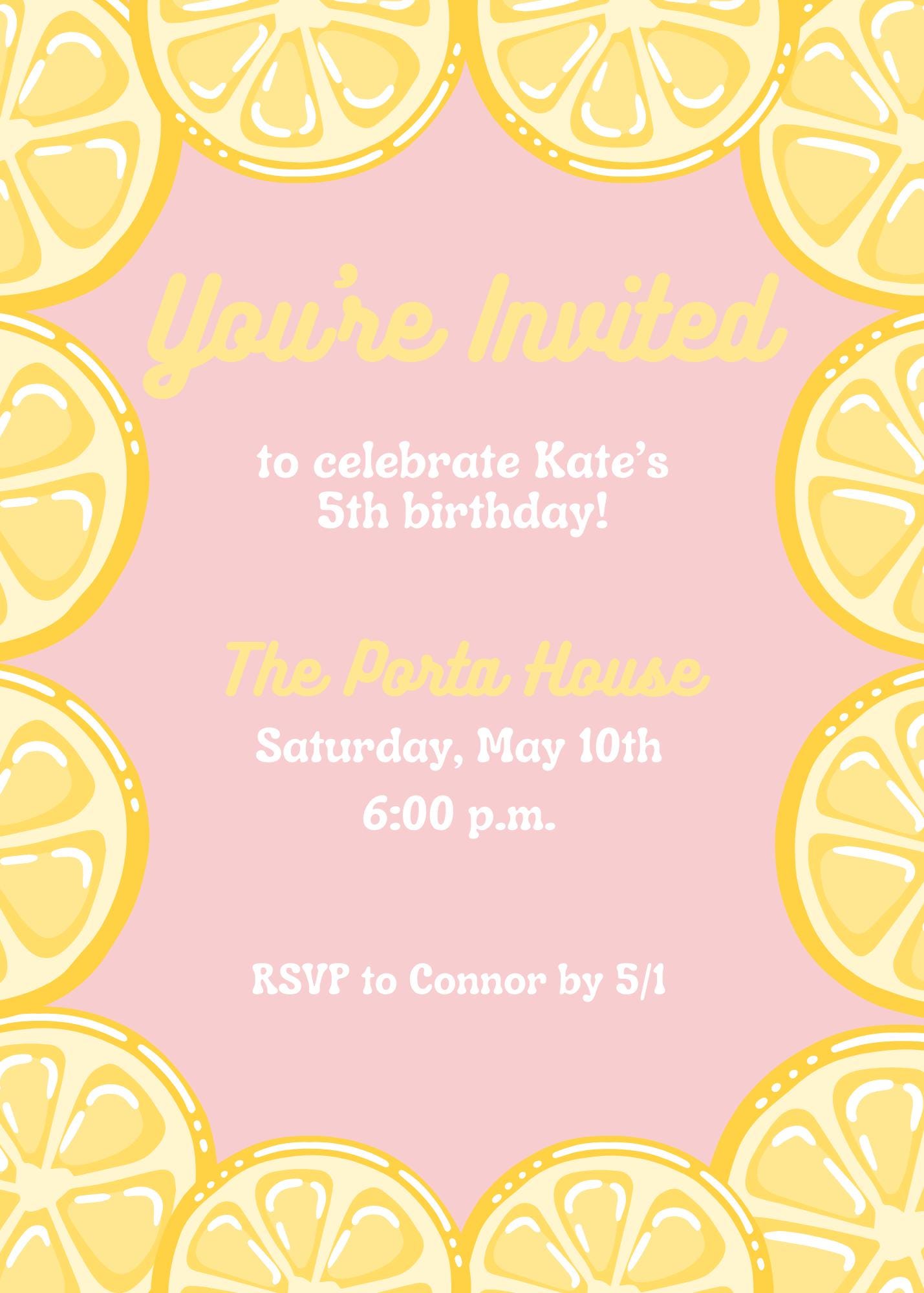 Lemon Birthday Invitation Template, Lemonade Stand Party, Pink Lemonade ...