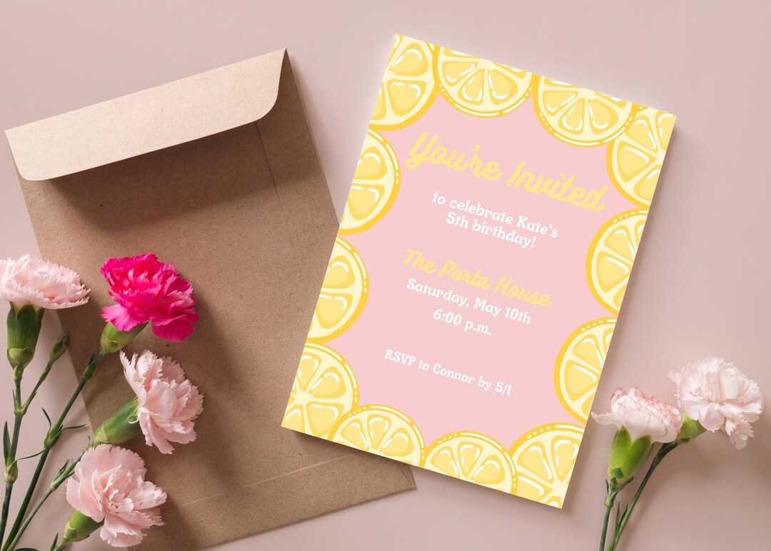 Lemon Birthday Invitation Template, Lemonade Stand Party, Pink Lemonade ...