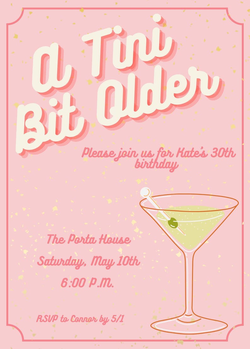 Plantilla de invitación de cumpleaños de A Tini Bit Older, Martini ...