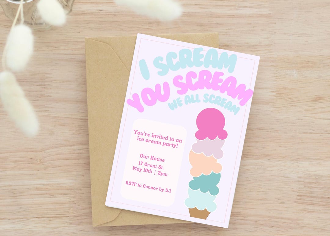 I Scream You Scream Ice Cream Party Birthday Invitation, Party, School ...