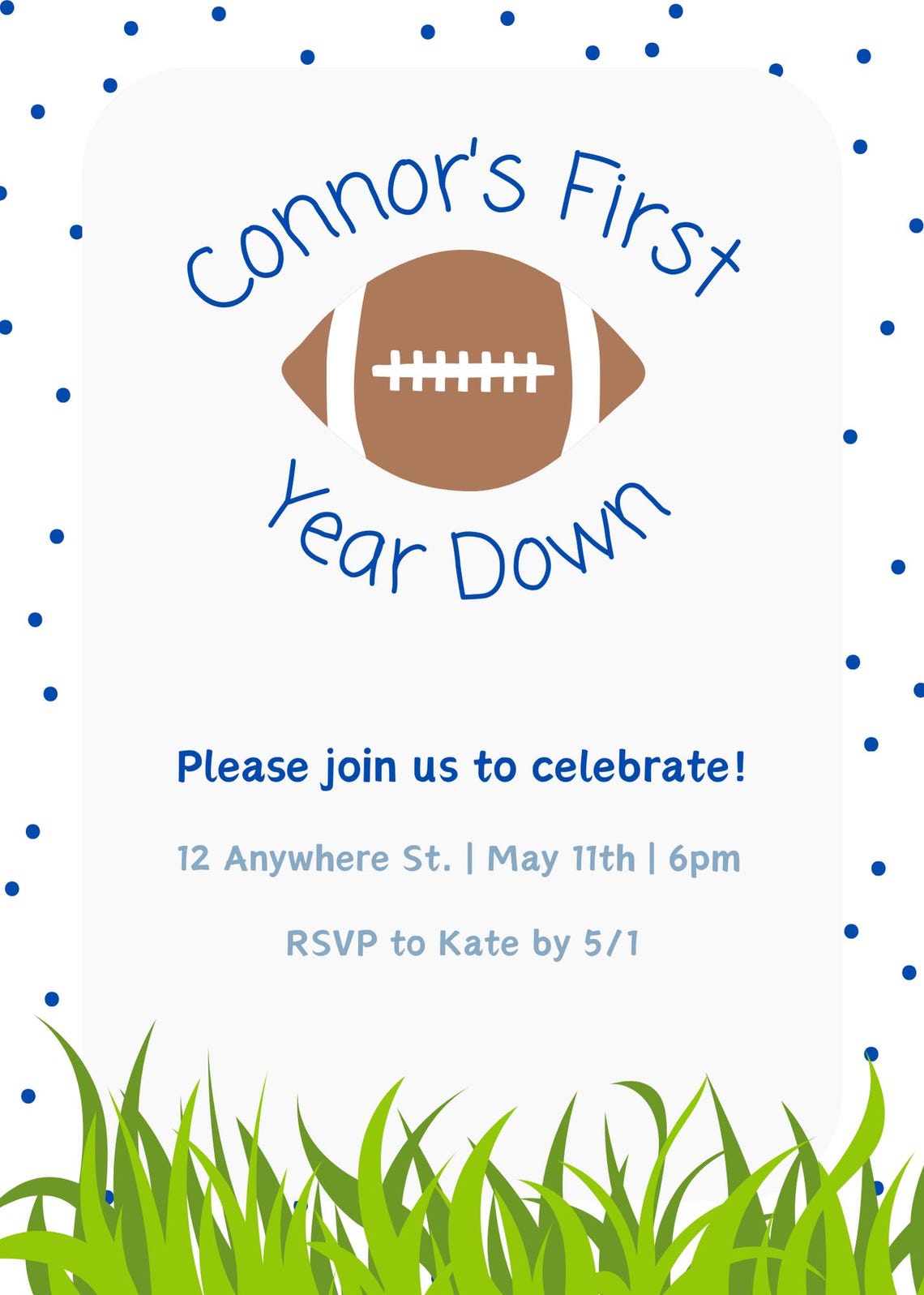 First Year Down Football First Birthday Invitation, Baby Boy, First ...