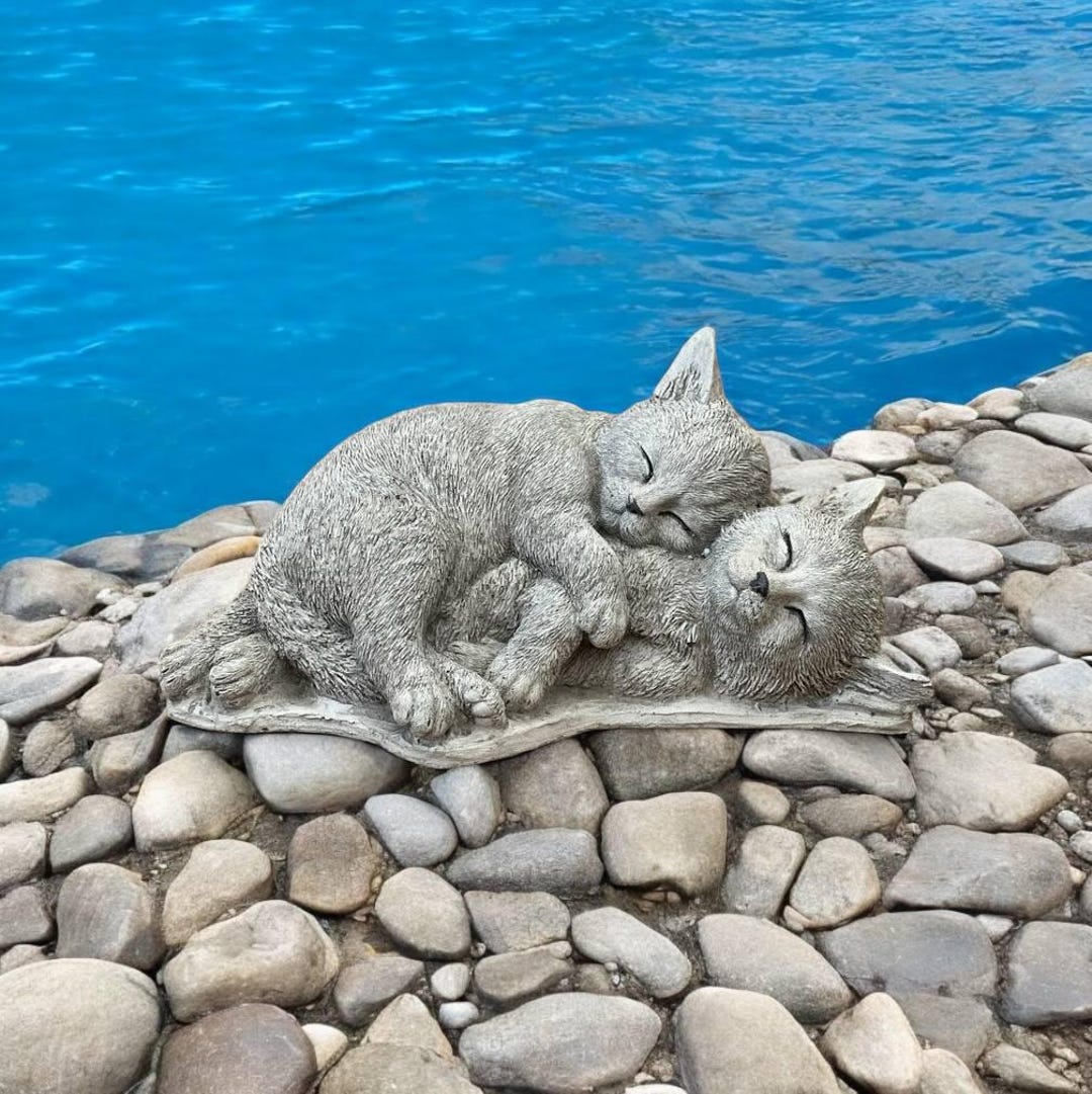 Curled up Cats Figure, Cement Cats Figurine, Concrete Cat Memorial ...