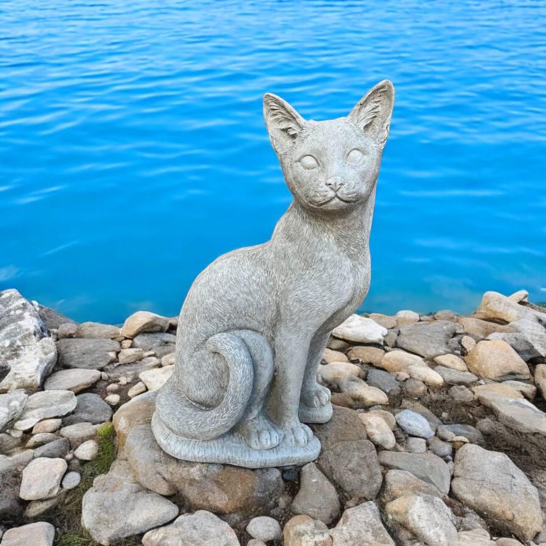 Sitting Siamese Cat Statue, Concrete Kitten Figure, Stone Siamese Cat ...