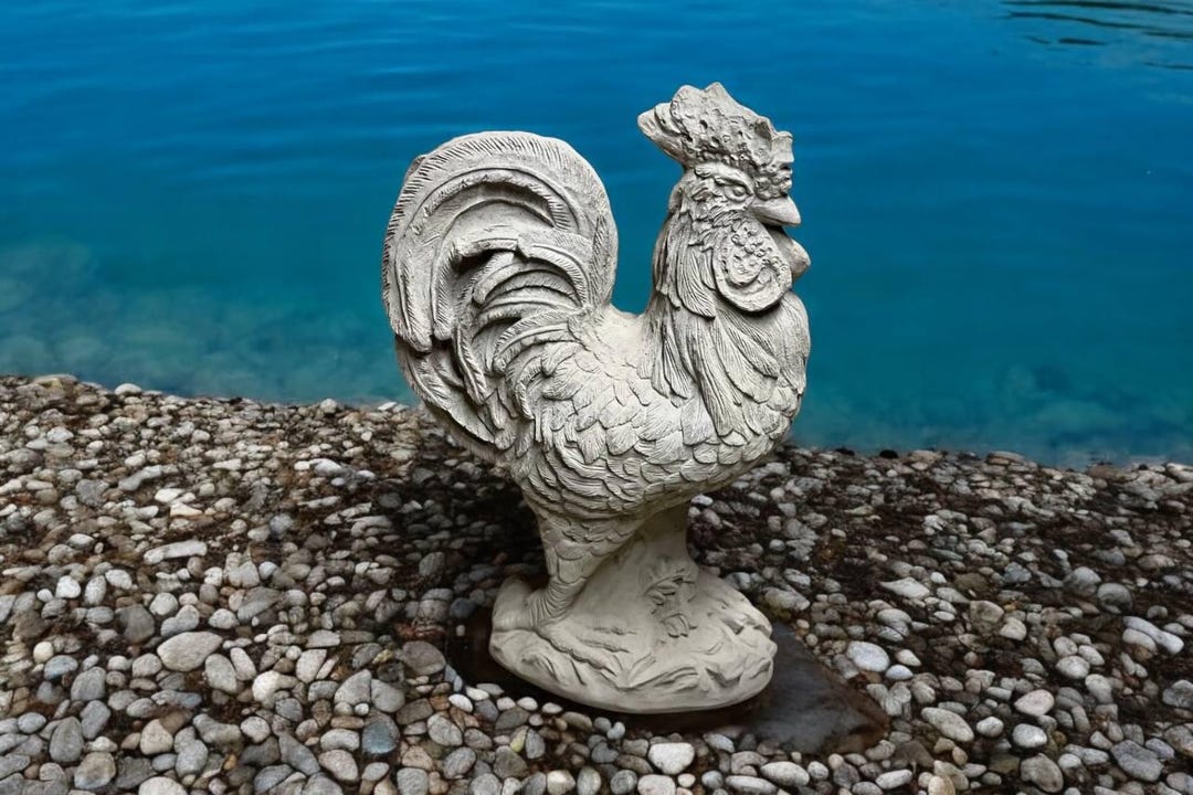 Detailed Standing Rooster Figure, Concrete Rooster Sculpture, Farmhouse ...
