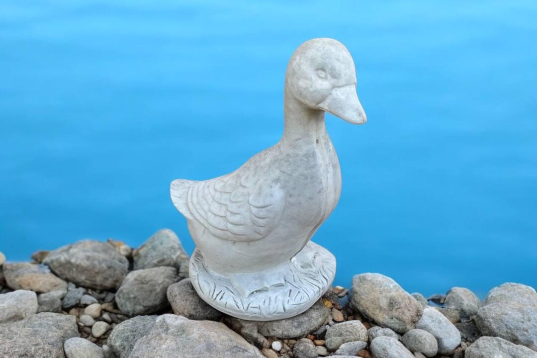 Standing Duck Figure, Rubber Duckling on Base Statue, Concrete Farm ...