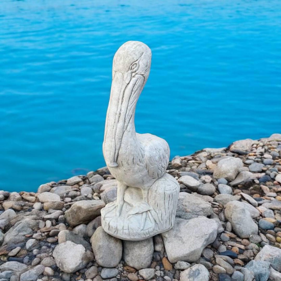 Massive Pelican Bird Statue, Stone Bird on Stump Figurine, Large Bird ...