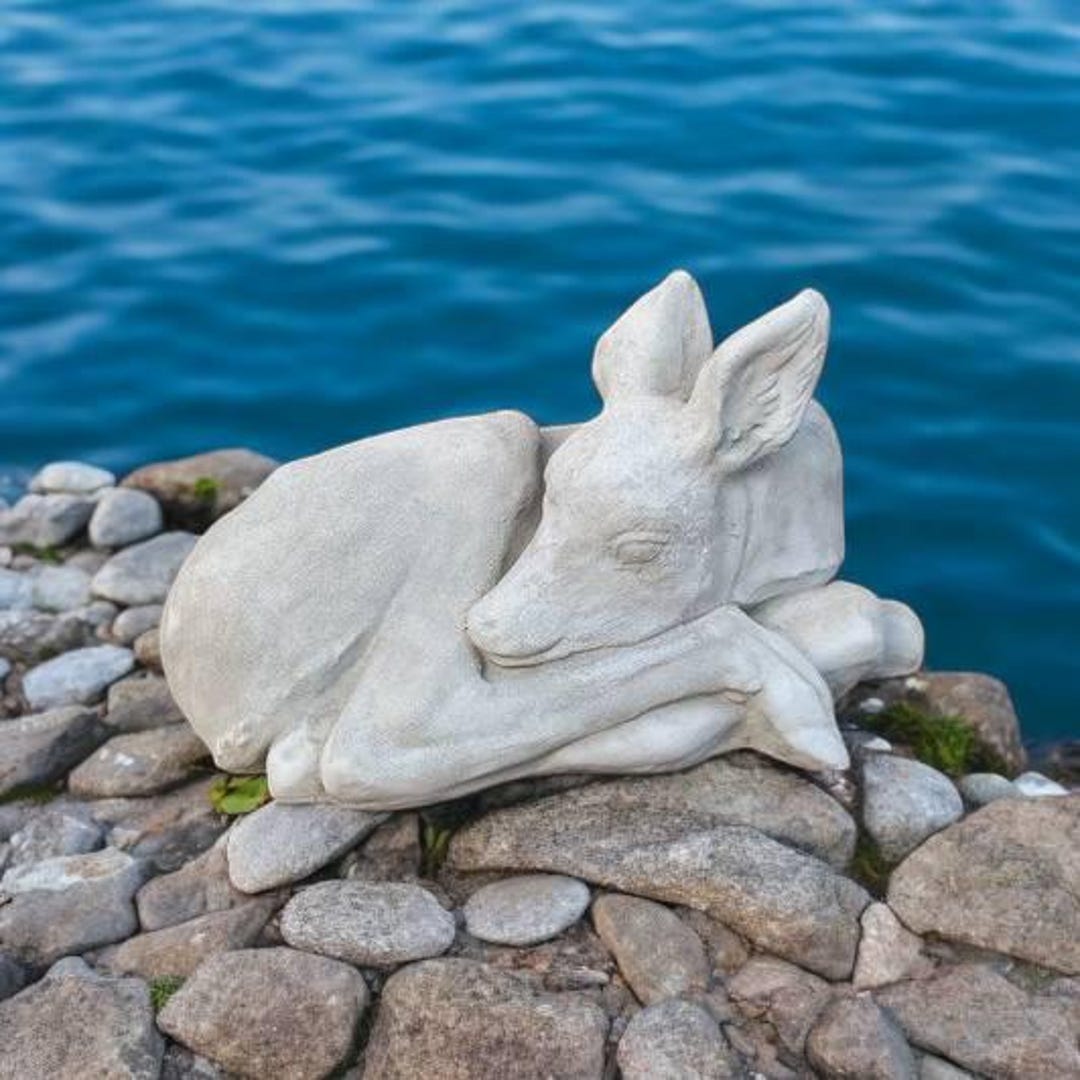 Large Fawn Statue, Massive Deer Figurine, Sleeping Deer Statue, Outdoor ...