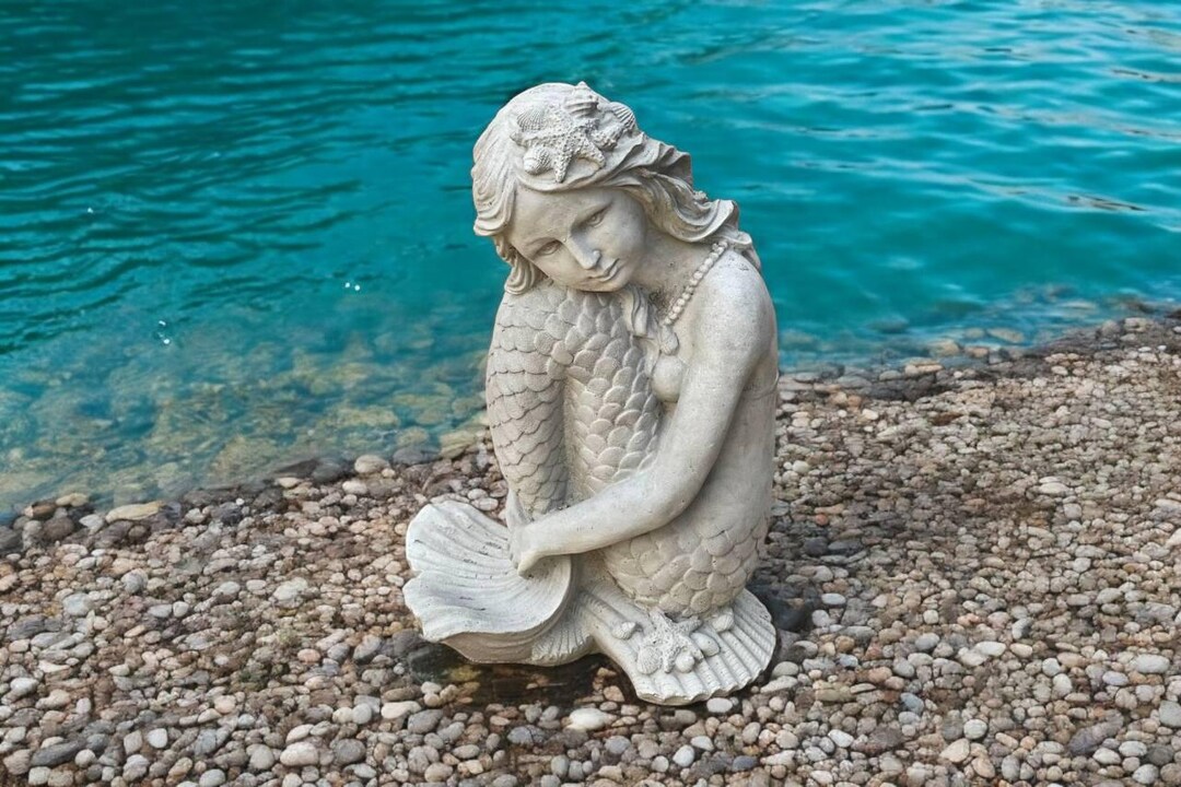 Detailed Mermaid Girl Sitting on Rock, Mermaid Sitting on Shell, Fairy ...