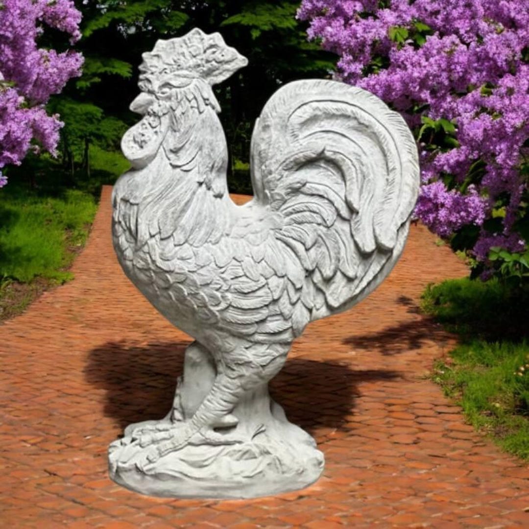 Farmhouse Rooster Cement Decoration, Concrete Rooster Statue, Detailed ...