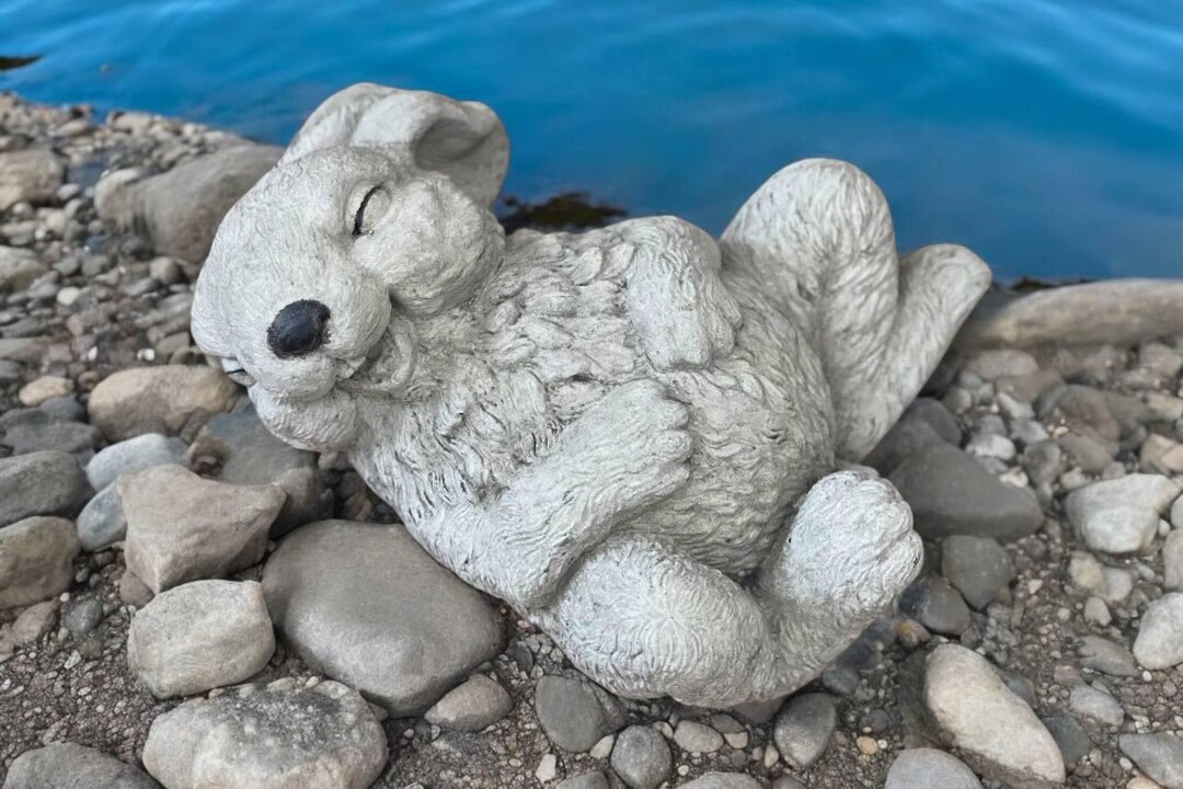 Giggling Rabbit Statue, Laying on Back Bunny Figurine, Wild Rabbit ...