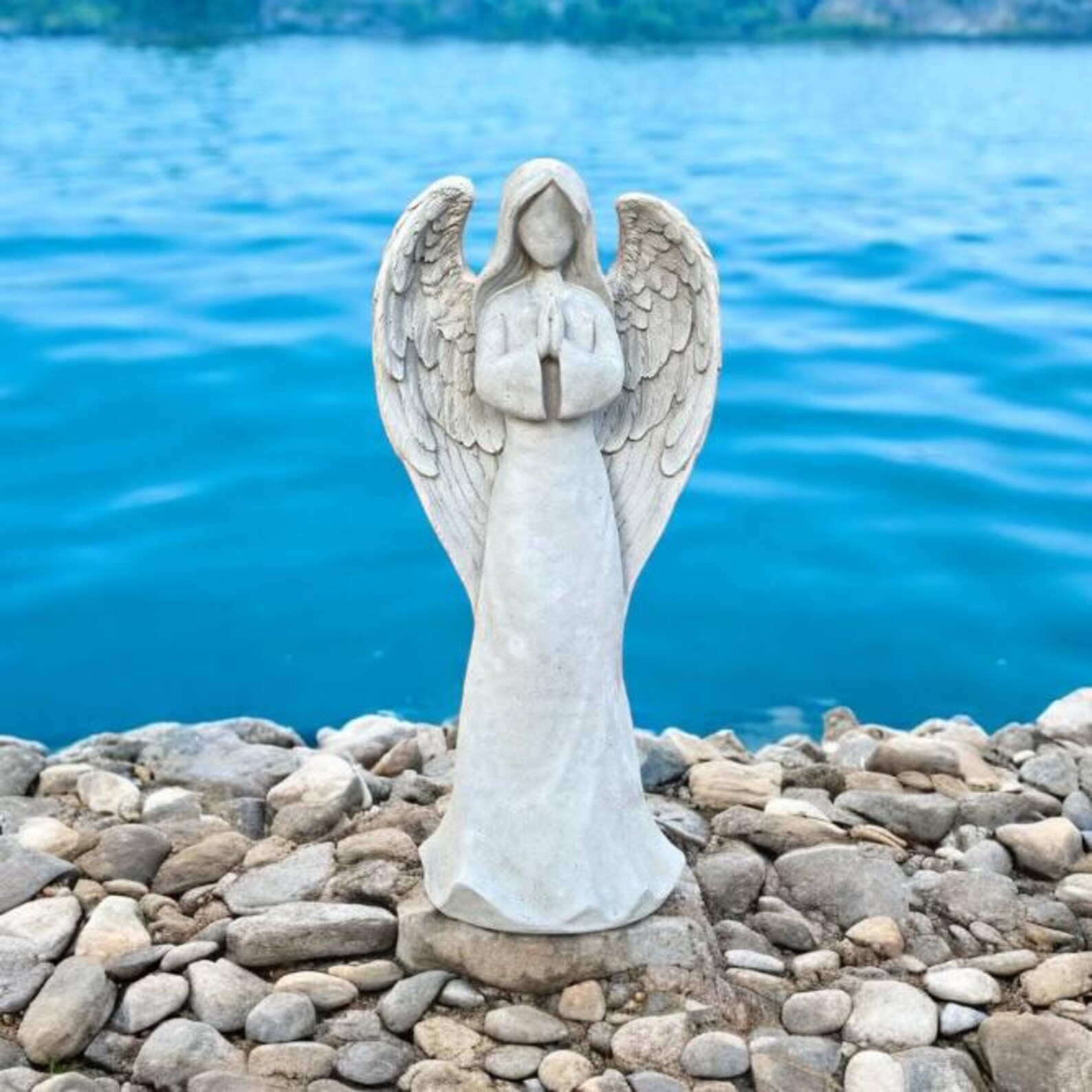Stone Angel Yard Statue, Garden Faceless Angel Girl Sculpture, Outdoor ...