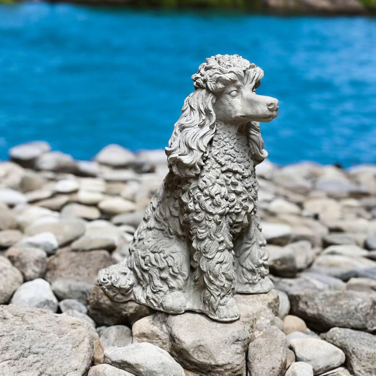 Detailed Poodle Dog Memorial, Concrete Sitting Poodle Puppy Statue ...