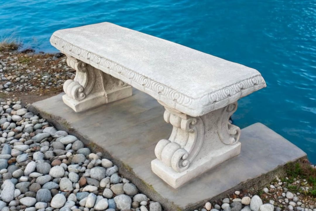 Garden Bench Set, One Piece Bench Figure, Concrete Bench Statuary ...