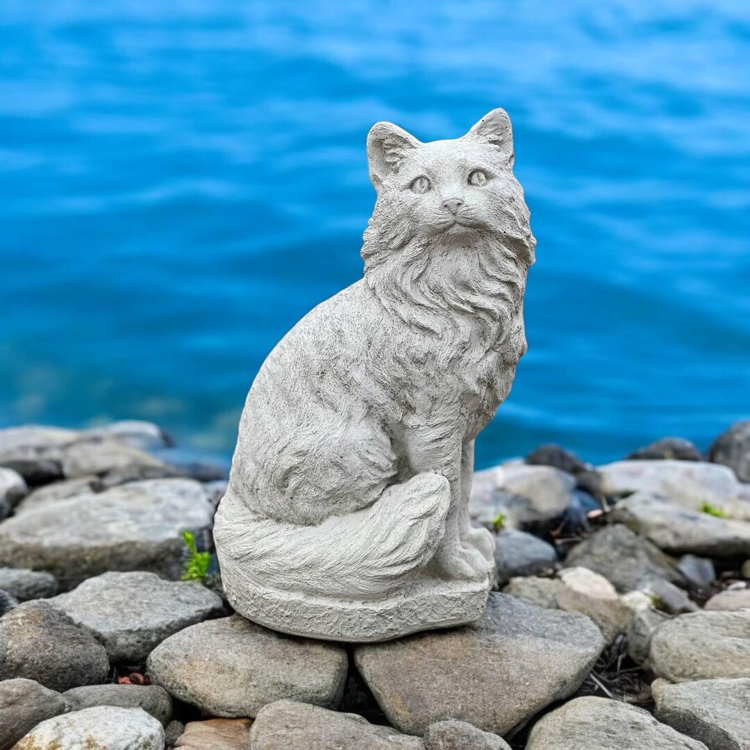 Concrete Cat Statue, Sitting Kitten Figure, Stone Garden Figurine ...
