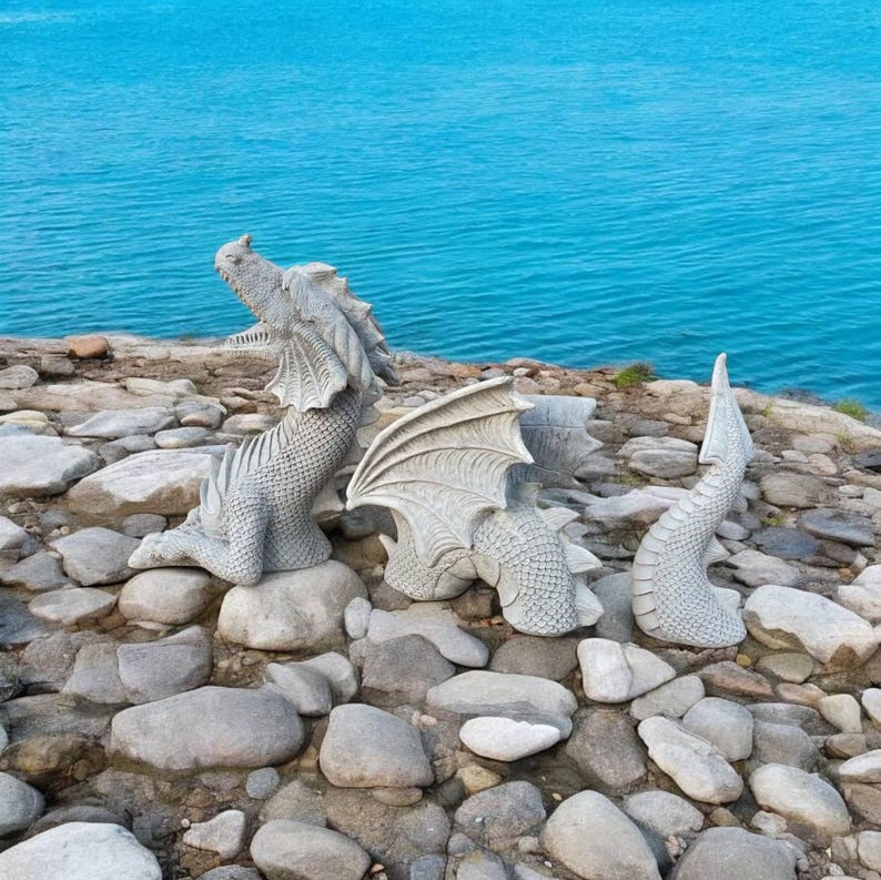 Large Dragon Figure, Concrete Dragon Sculpture, Three Pieces Dragon ...