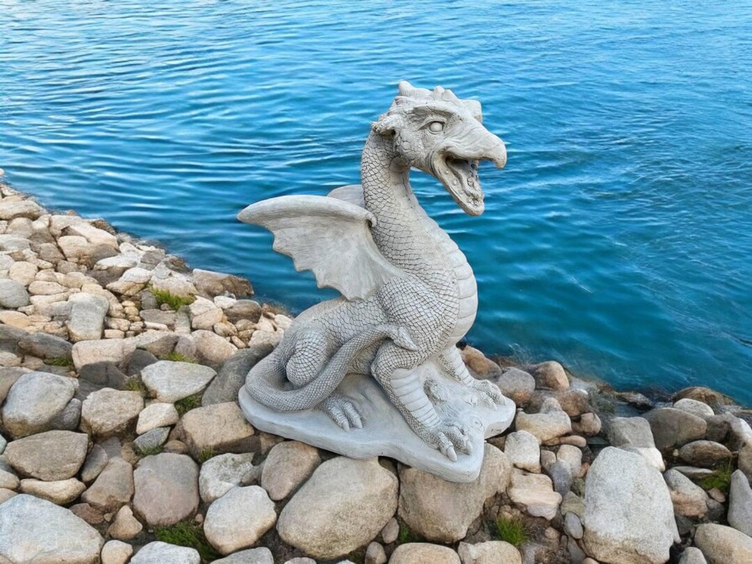 Sitting Dragon Statue, Stone Dragon Figurine, Concrete Fairy Animal ...