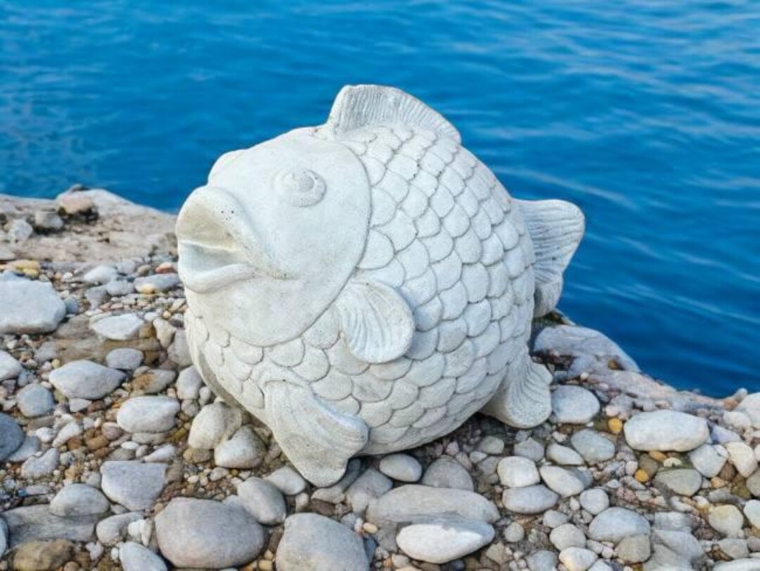 Bubba Fish Statue, Fat Fish Figurine, Ocean Fish Figure, Concrete ...