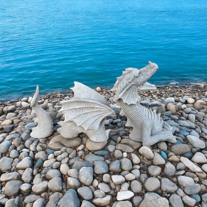 Large Dragon Figure, Concrete Dragon Sculpture, Three Pieces Dragon ...