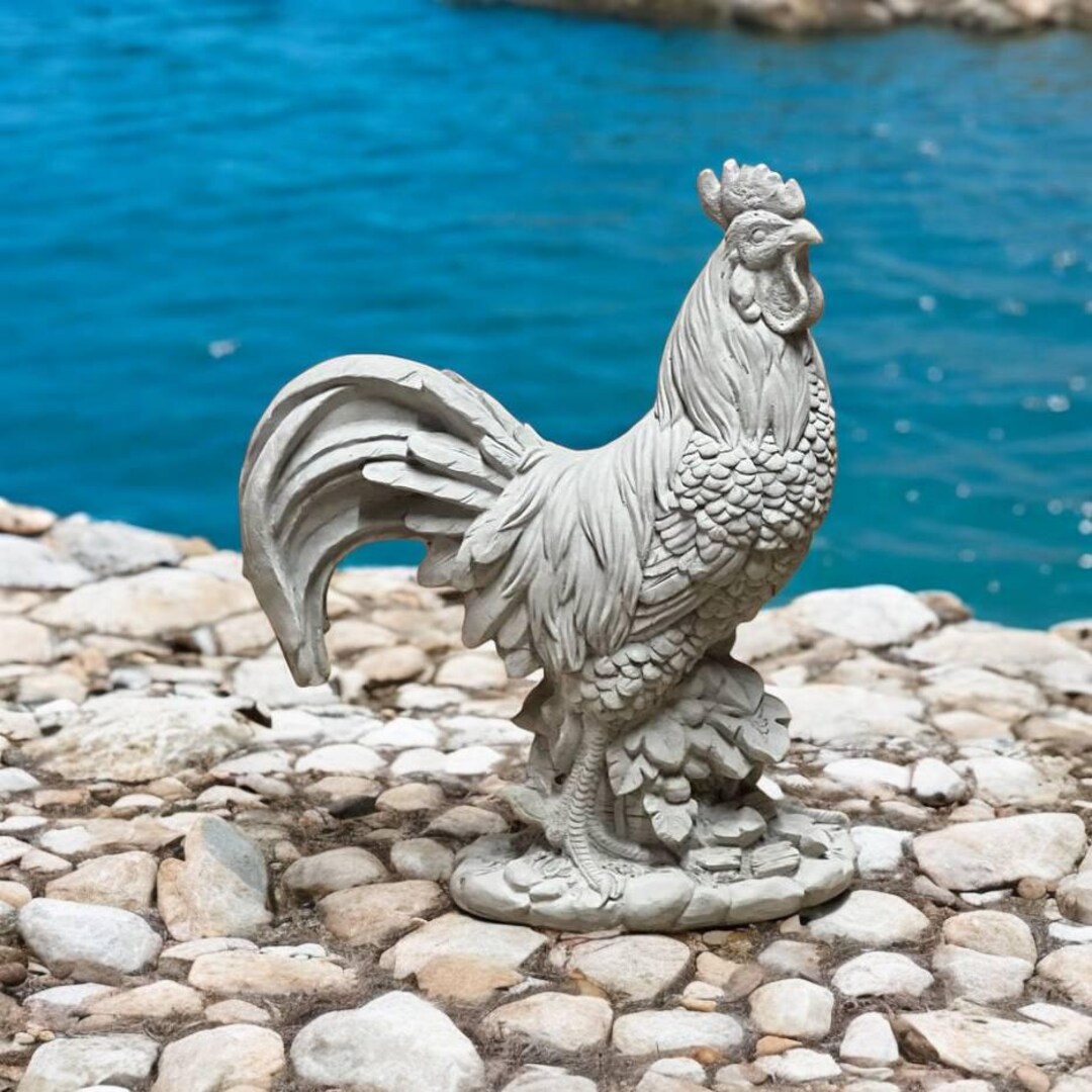 Rooster on Base Statue, Concrete Rooster Bird Figure, Detailed Stone ...