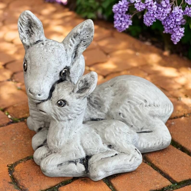 Fawn Friends Figure, Concrete Animals Sculpture, Two Deers Laying ...