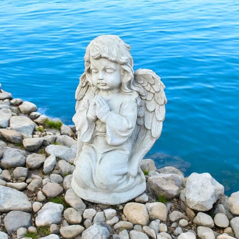 Praying Angel on Knee Figure, Concrete Garden Sculpture, Boy Angel ...