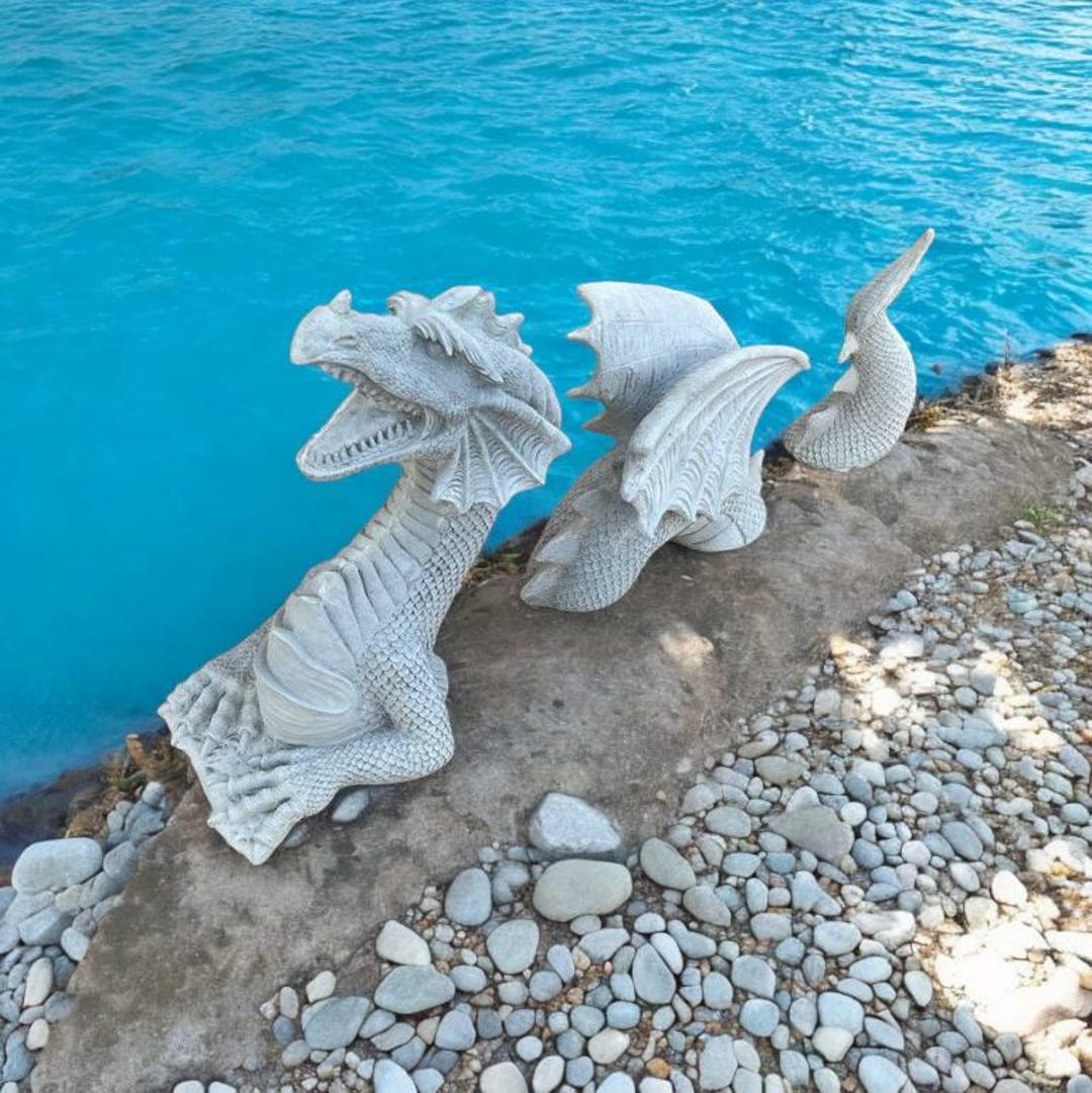 Large Dragon Figure, Concrete Dragon Sculpture, Three Pieces Dragon ...
