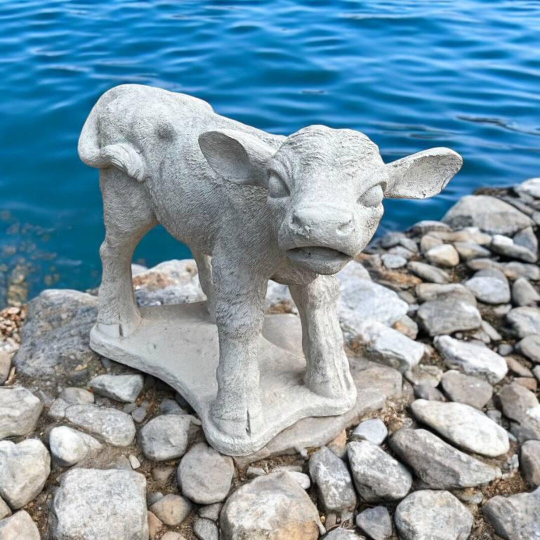 Calf Garden Figure, Outdoor Cow Concrete Sculpture, Farm Animals Decor ...