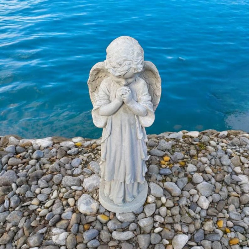 Standing Cherub With Head Down Figure, Large Angel Sculpture, Concrete ...