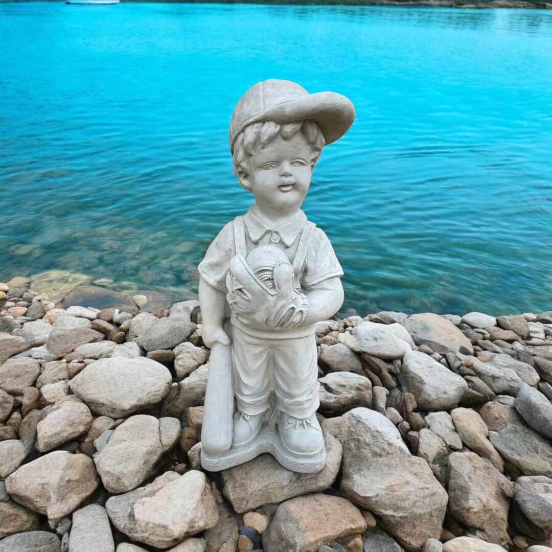 Baseball Boy Statue, Stone Baseball Kid Figure, Concrete Baseball ...