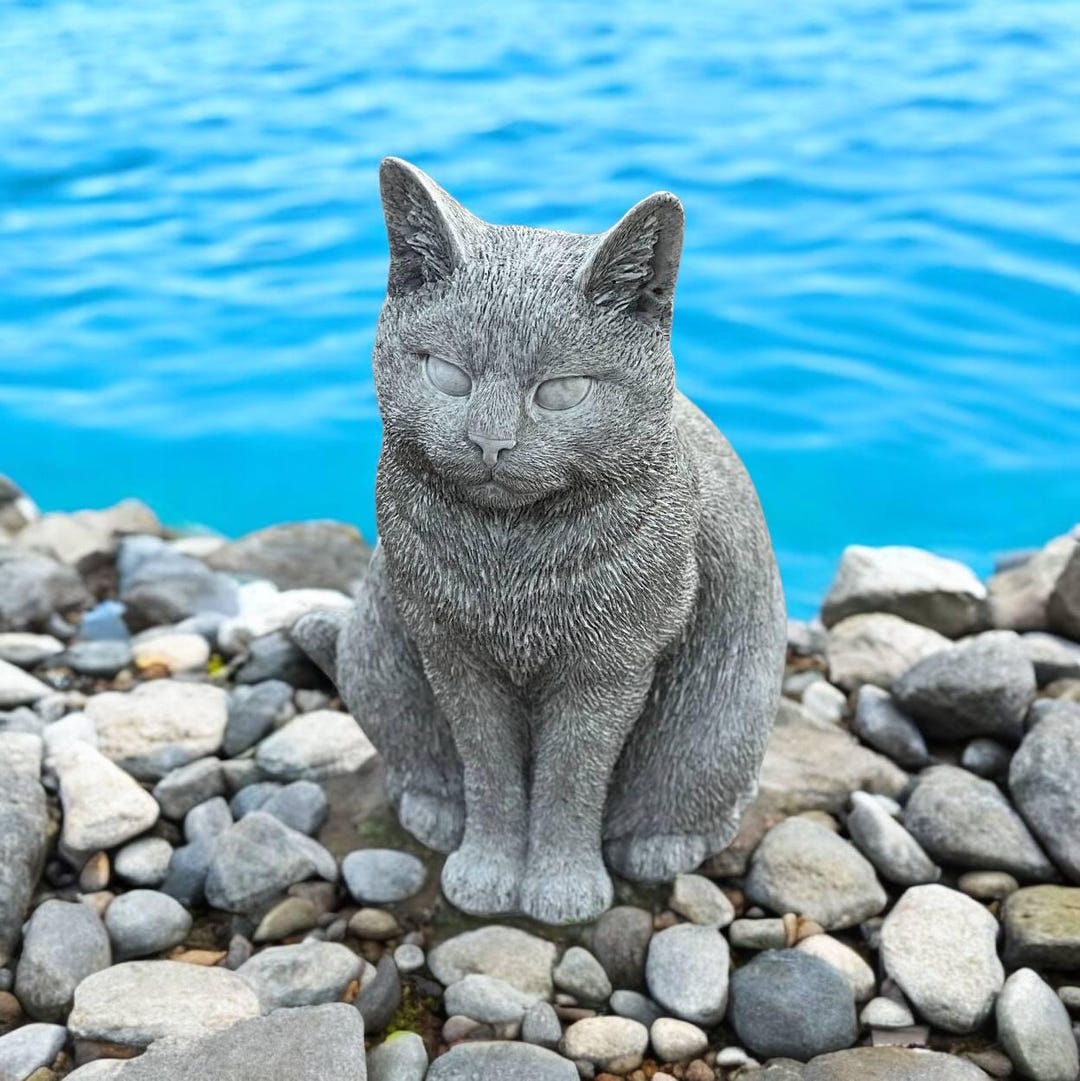 Stone Kitten Figure, Realistic Cat Statue, Outdoor Cat Memorial, Pet ...