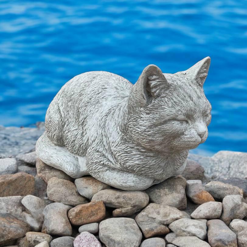 Crouching Cat Figure, Stone Kitten Sculpture, Detailed Cat Figurine ...