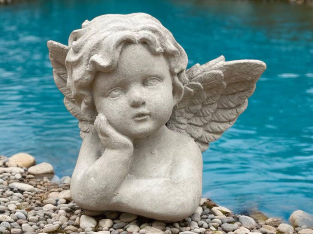 Angel Bust Statue, Thinking Cherub Figurine, Religious Style Stone Art ...
