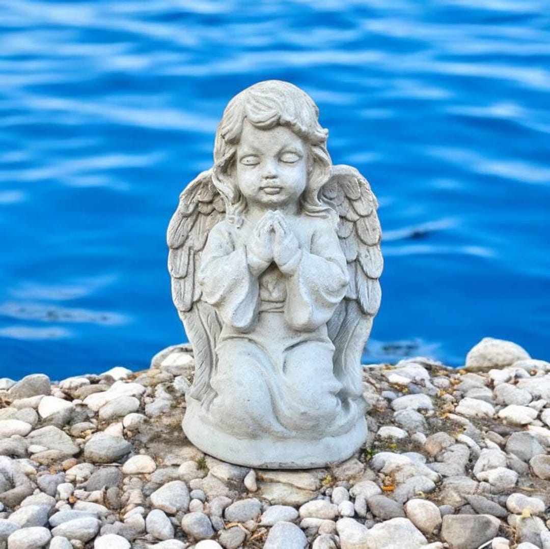 Praying Angel on Knee Figure, Concrete Garden Sculpture, Boy Angel ...