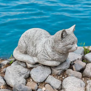 Crouching Cat Figure, Stone Kitten Sculpture, Detailed Cat Figurine ...