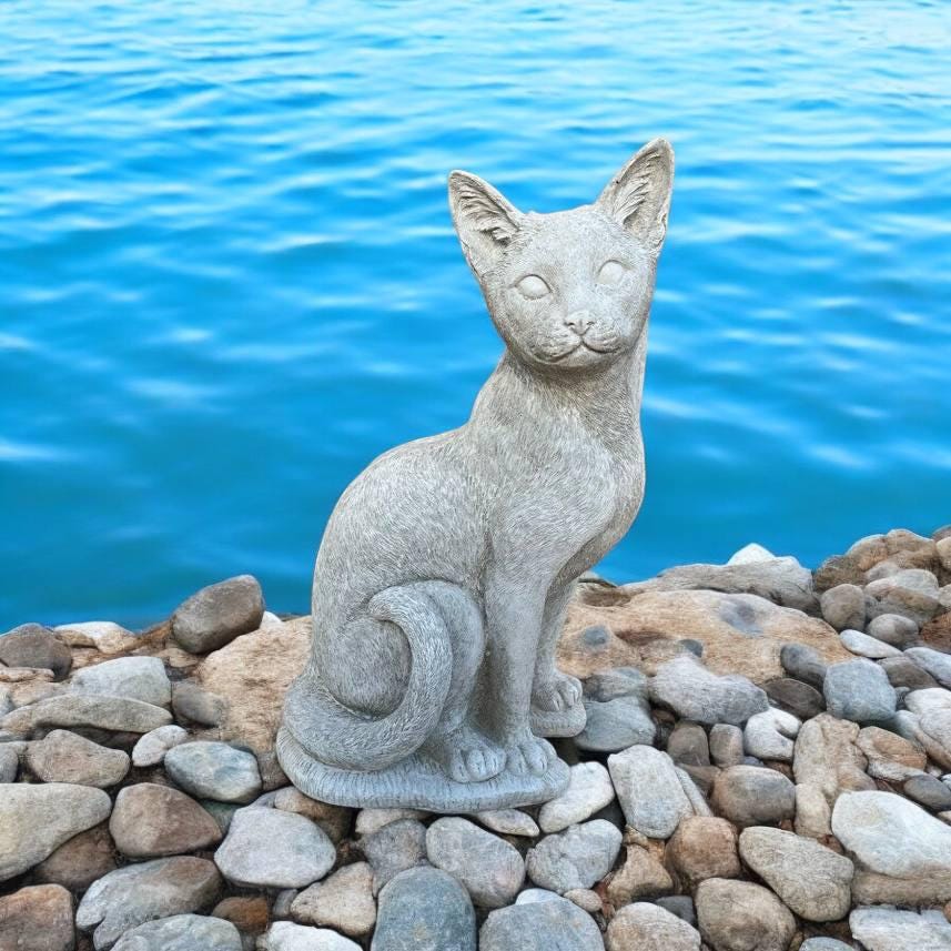 Sitting Siamese Cat Statue, Concrete Kitten Figure, Stone Siamese Cat ...
