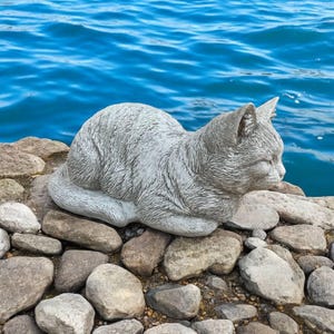 Crouching Cat Figure, Stone Kitten Sculpture, Detailed Cat Figurine ...