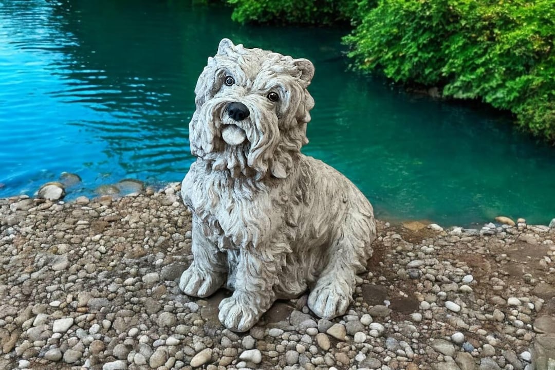 Sitting Maltese Dog Statue, Pet Memorial, Open Mouth Maltese Puppy ...