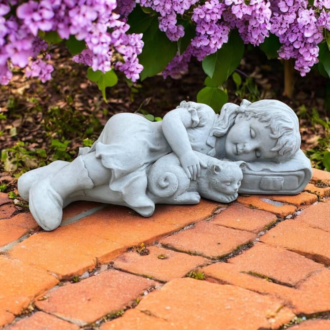 Tired School Girl Figure, Studying Kid Garden Statue, Laying Girl on ...