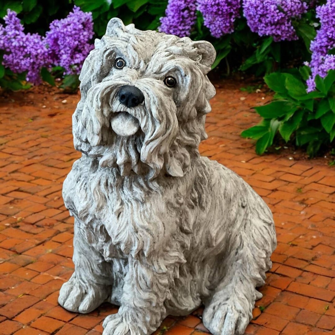 Maltese Dog With Open Mouth Figure, Concrete Maltese Statue, Outdoor ...