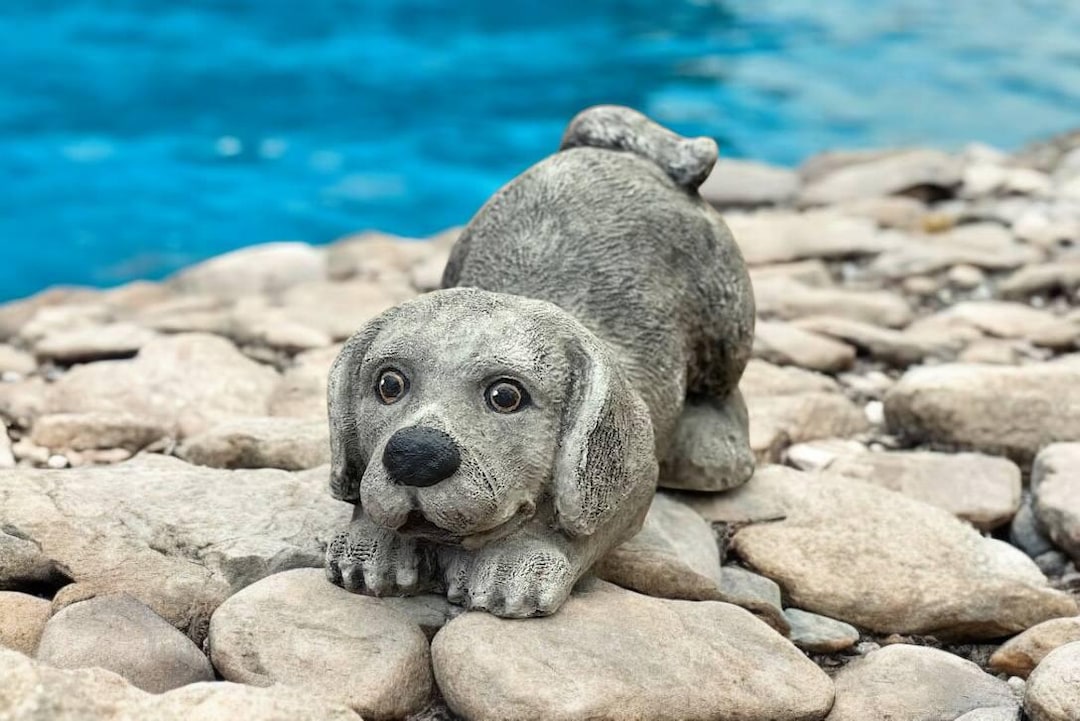 Crouching Puppy Statue, Playful Dog Figure, Puppy Sculpture, Outdoor ...