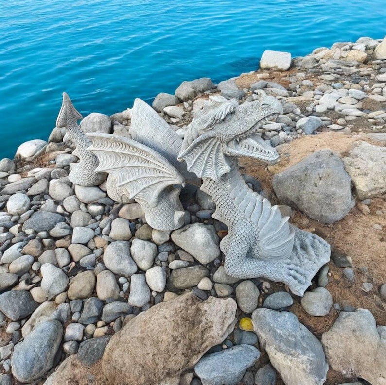 Large Dragon Figure, Concrete Dragon Sculpture, Three Pieces Dragon ...